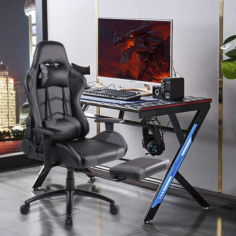 Ergonomic Swivel Gaming Chair With High Back PU Leather And Headrest ...